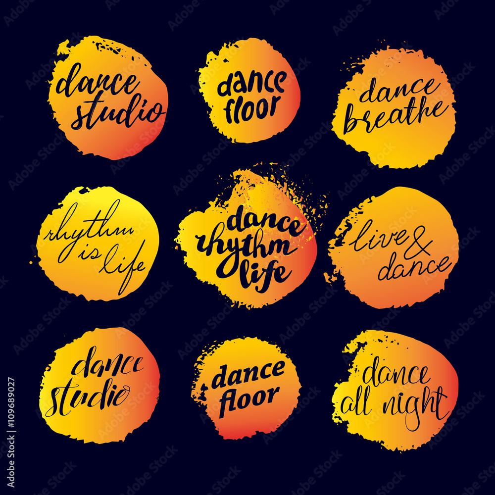 Vector dance studio logo. Dance icon. Dancing hand written text message ...
