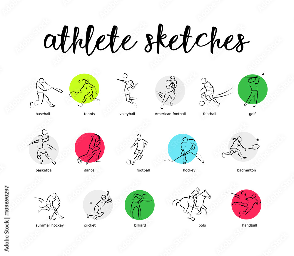 Hand drawn vector sport athlete silhouette isolated. Sportsman figure ...