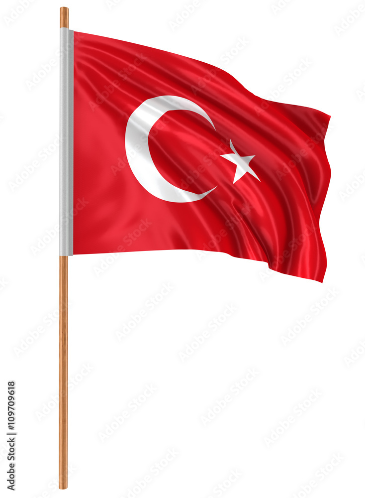 3D Turkish flag with fabric surface texture. White background. Image ...