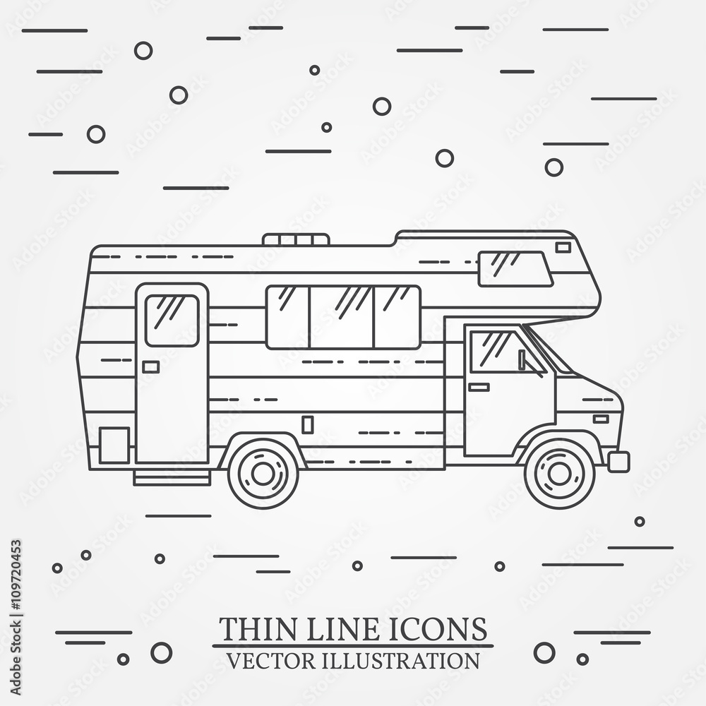 Traveler Truck Camper Thin Line Camping RV Trailer Family Caravan Traveler Truck Camper Thin Line Camping RV Trailer Family Caravan