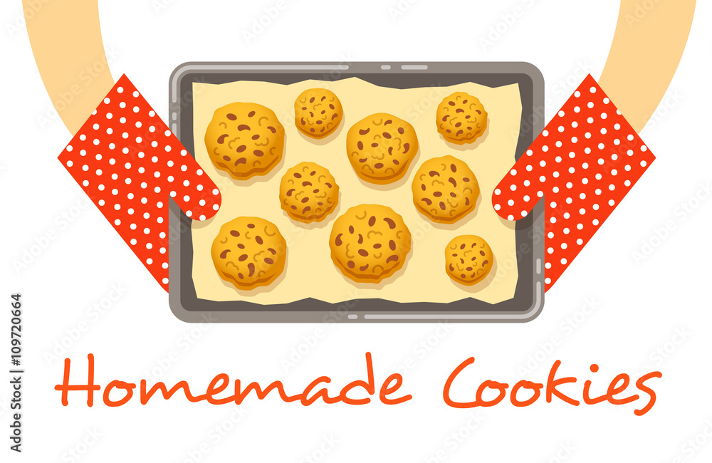 Homemade cookies on a pan, fresh baked and got out of an oven. Home ...