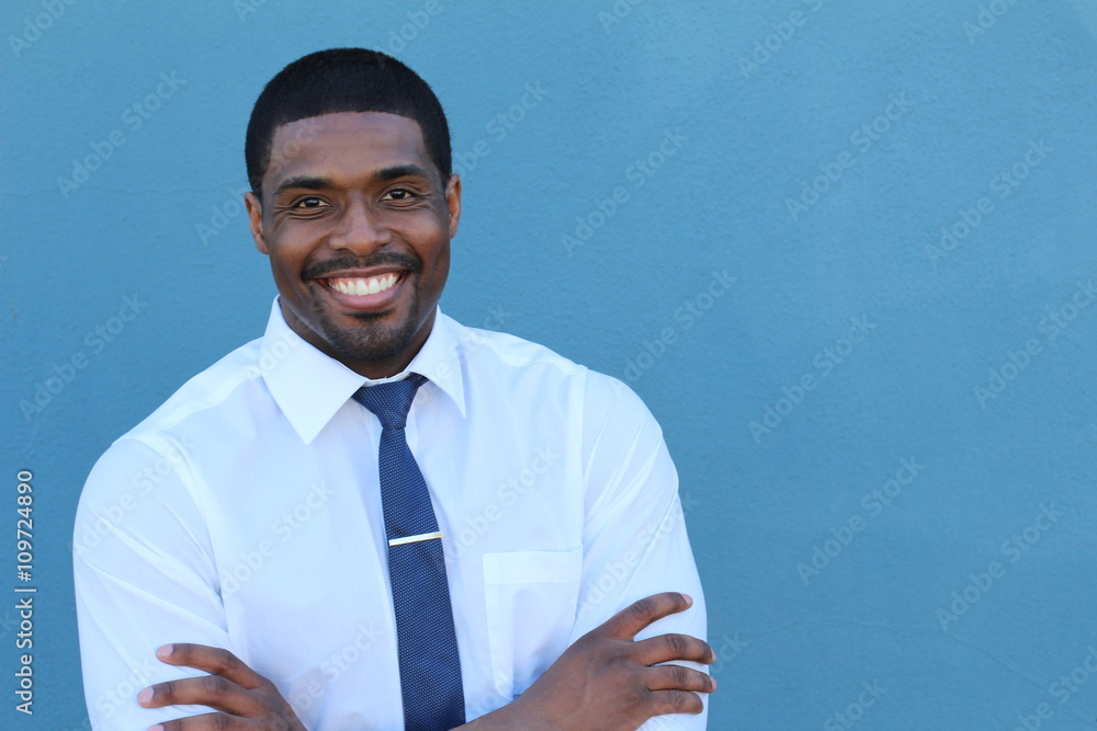 Portrait of a natural handsome classic African male with copy space on ...