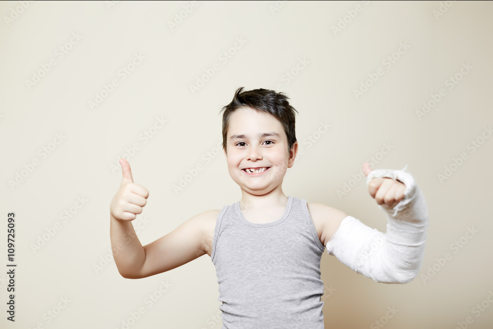 cute boy with broken arm Stock Photo | Adobe Stock