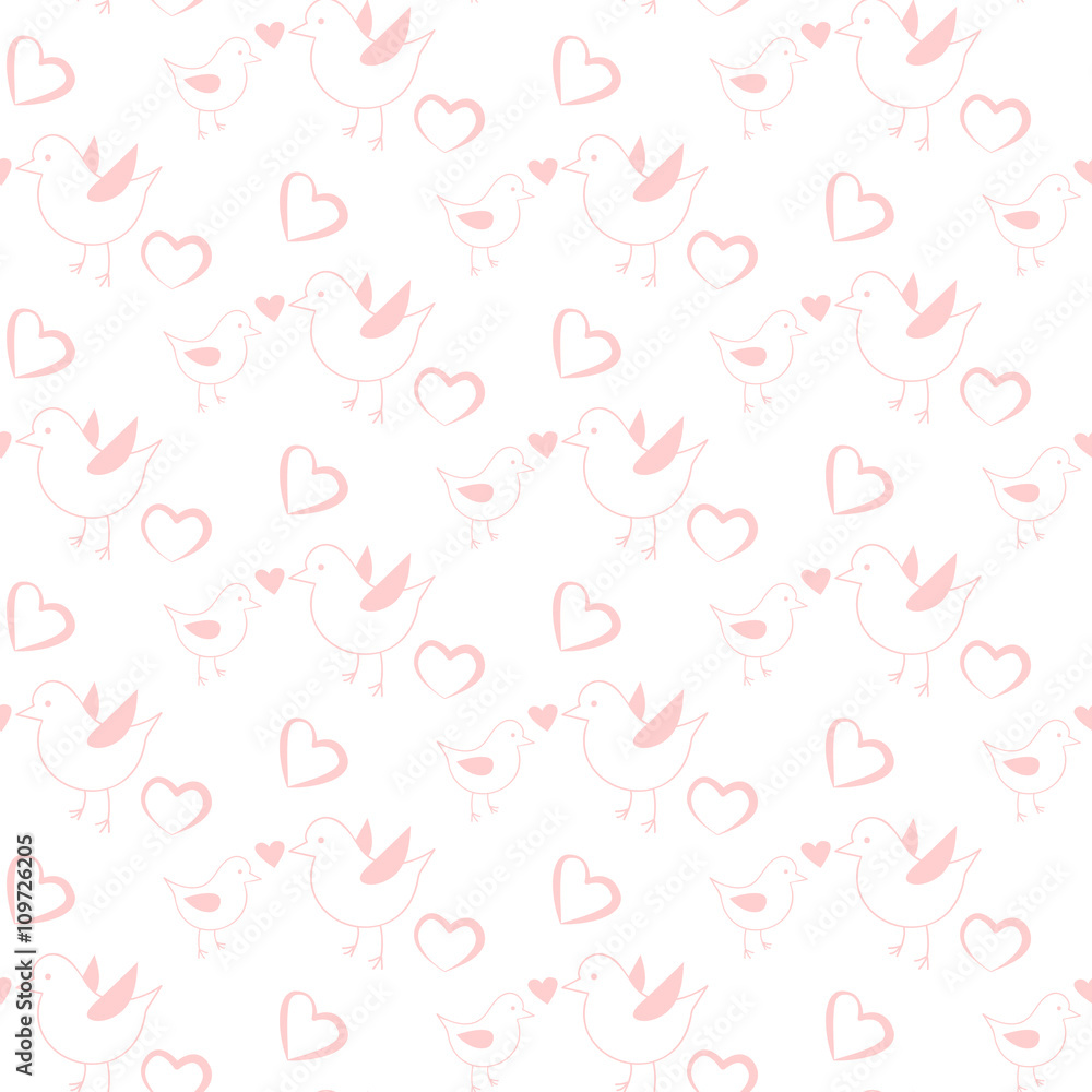 Pastel pink bird seamless pattern for kids and babies. Girlish fabric ...