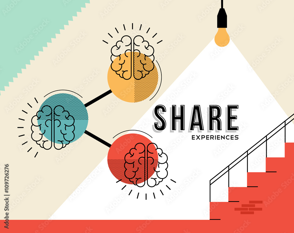 Teamwork share experiences line art concept illustration Stock Vector ...