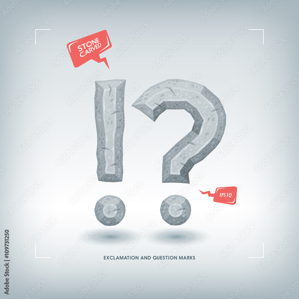 Exclamation and question marks. Stone carved typeface element. Vector ...