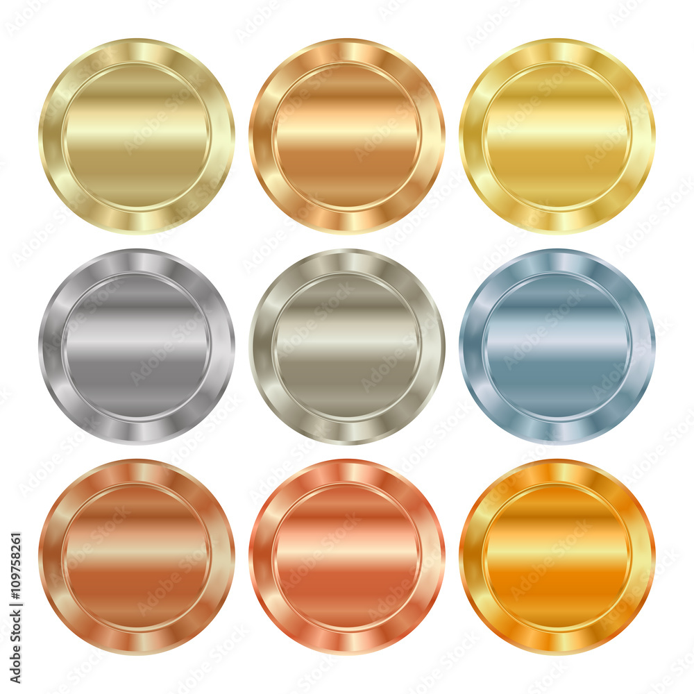 vector round blank templates from gold platinum silver bronze copper ...