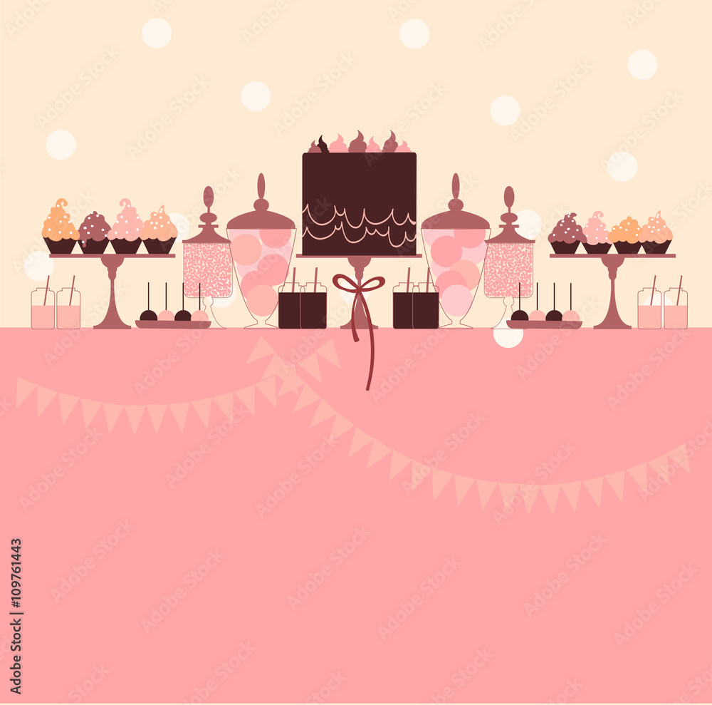 Candy buffet with cake. Wedding dessert bar. Birthday sweet table ...
