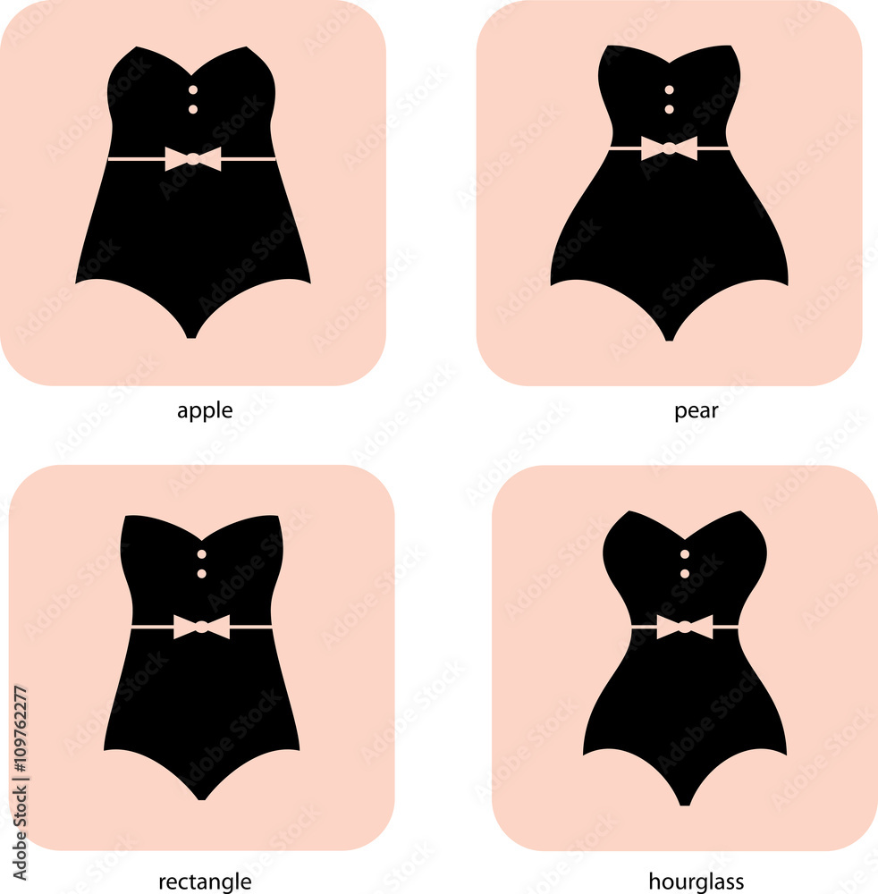 Woman body shapes. Female body. Apple, pear, hourglass, rectangle ...
