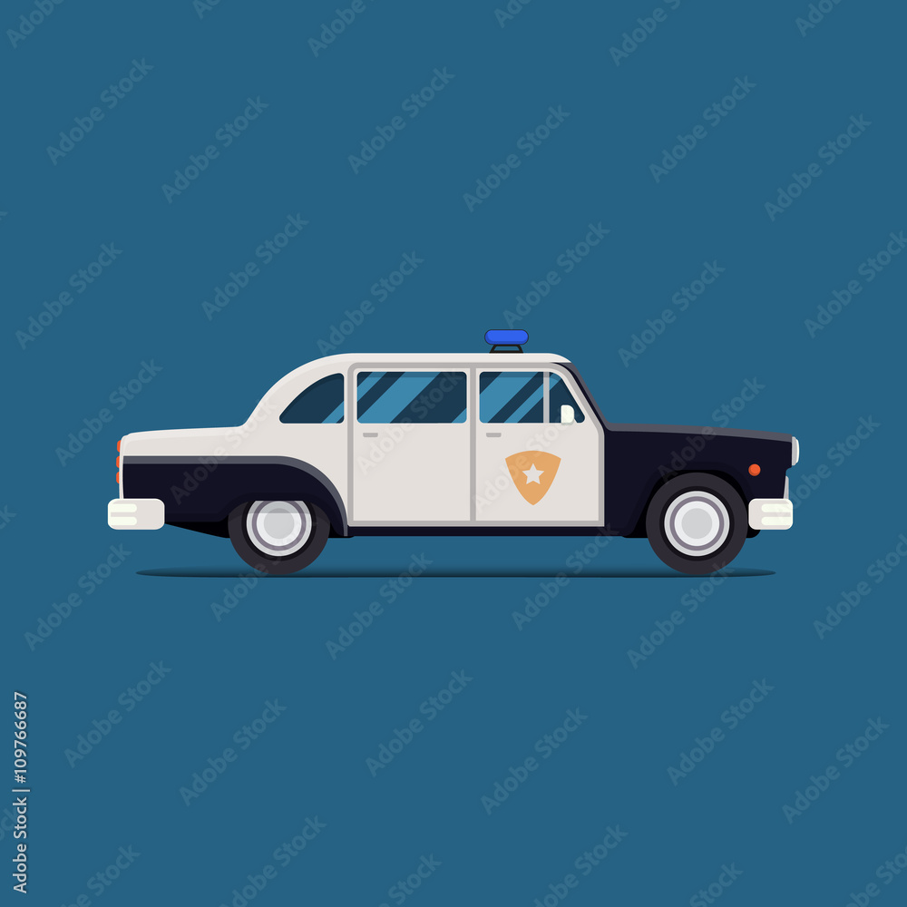 Vector Classic Police Car. Side view. Modern flat style illustration ...