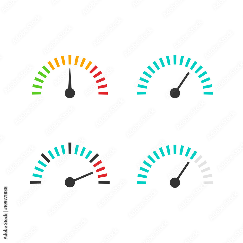 Speedometer icon set vector illustration, speed control measure element ...