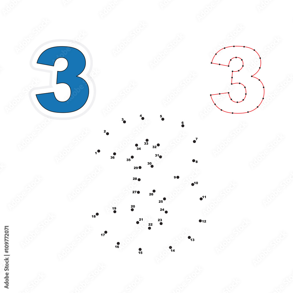 Vector numbers game. Dot to dot. Figure 3 Stock Vector | Adobe Stock