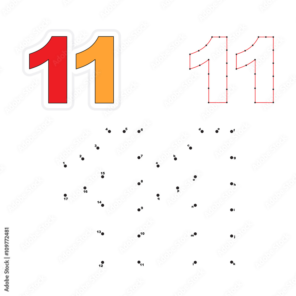 Vector numbers game. Dot to dot. Figure Eleven Stock Vector | Adobe Stock