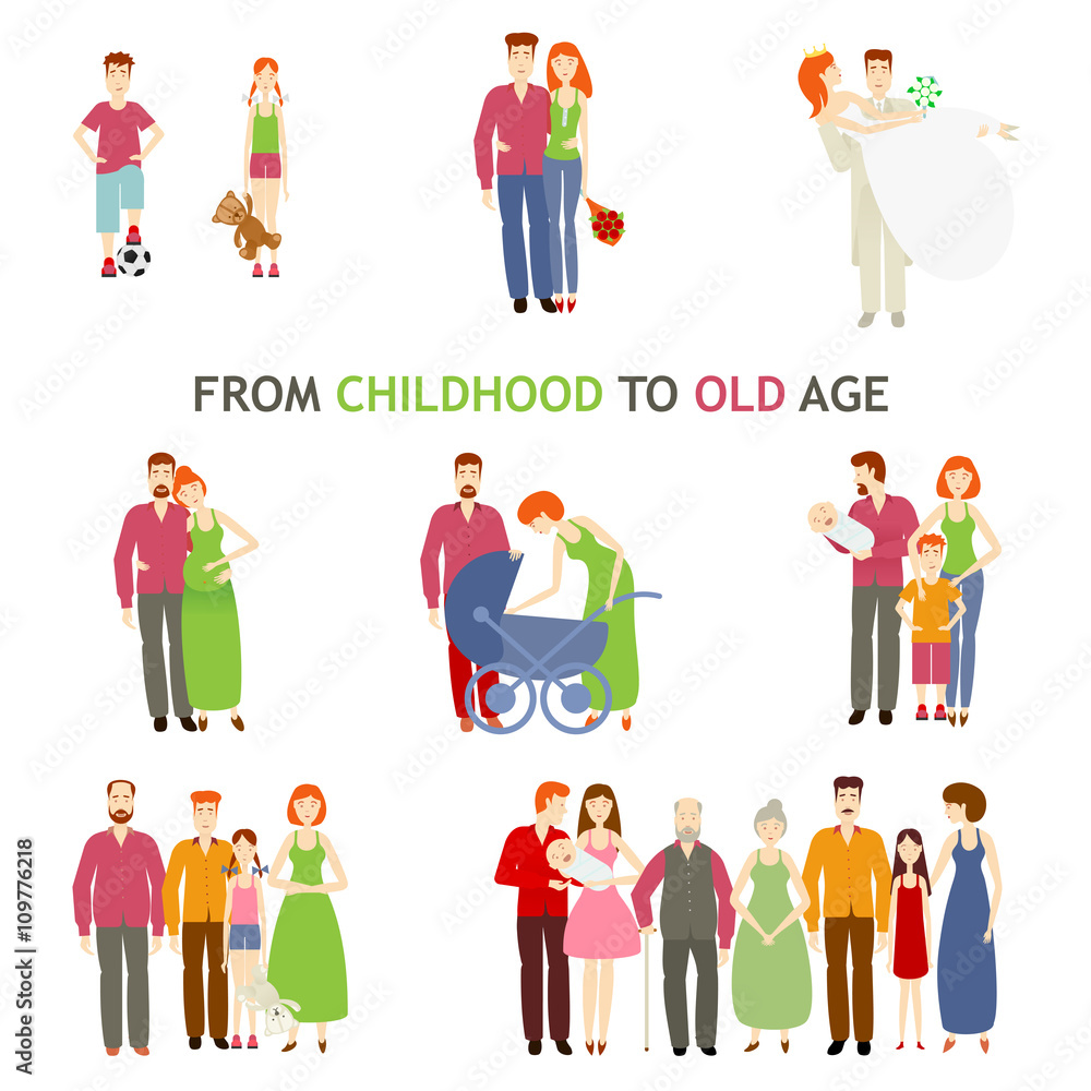 large set of people of different ages, vector flat is isolated on a ...