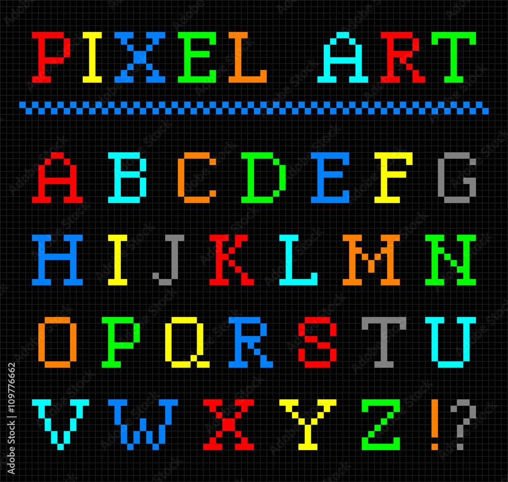 Pixel art color font. Vector set of letters Stock Vector | Adobe Stock
