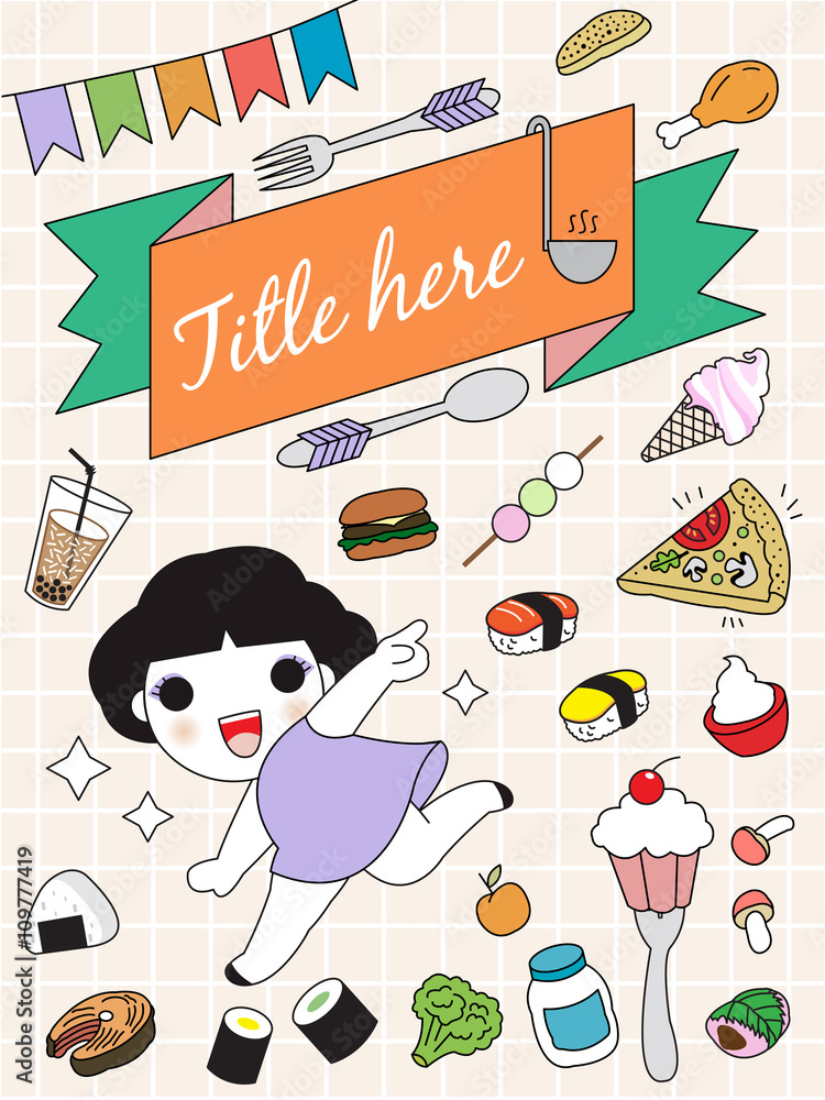 Food Festival Title Card Poster Template Character Icons illustration ...