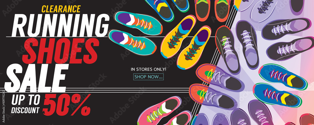 Running Shoes Sale 6250x2500 pixel Banner Vector Illustration. Stock ...