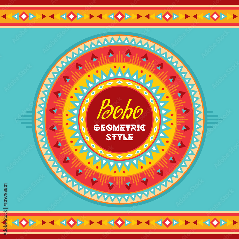 Boho geometric style circle badge. Ethnic abstract background. Tribal ...