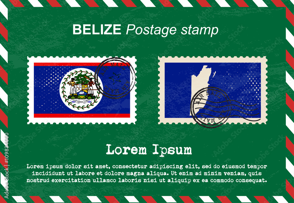Belize postage stamp, postage stamp, vintage stamp, air mail envelope ...