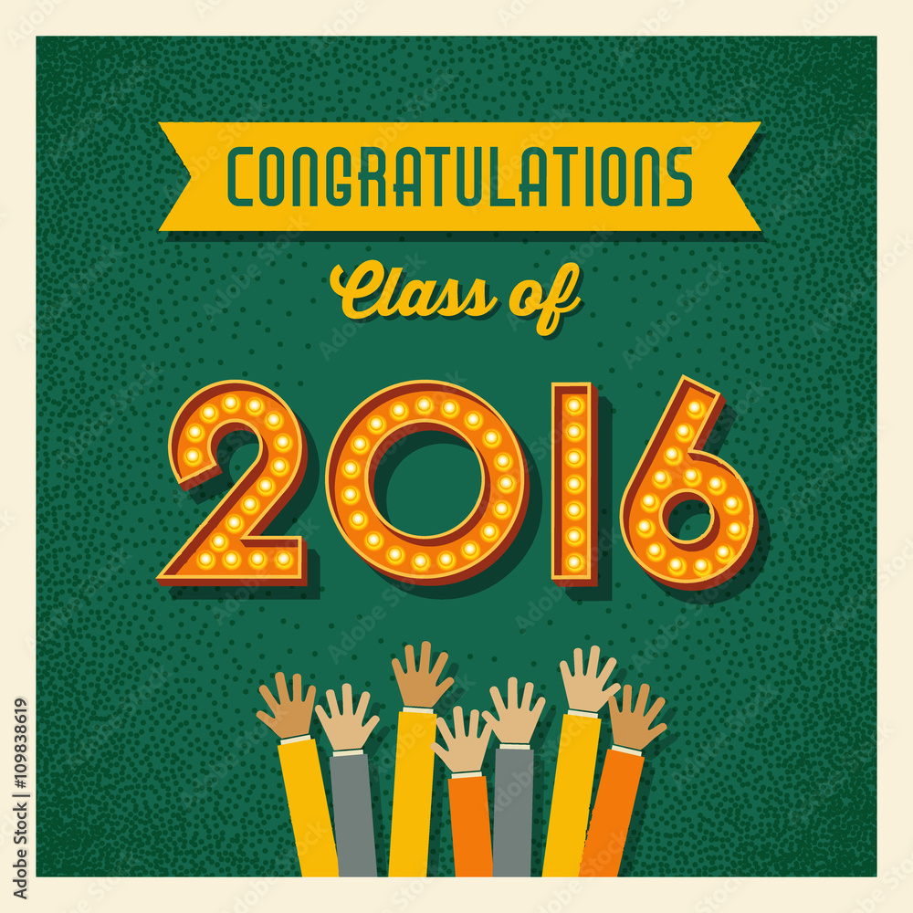 retro graduation card design with vintage marquee light bulb sign ...