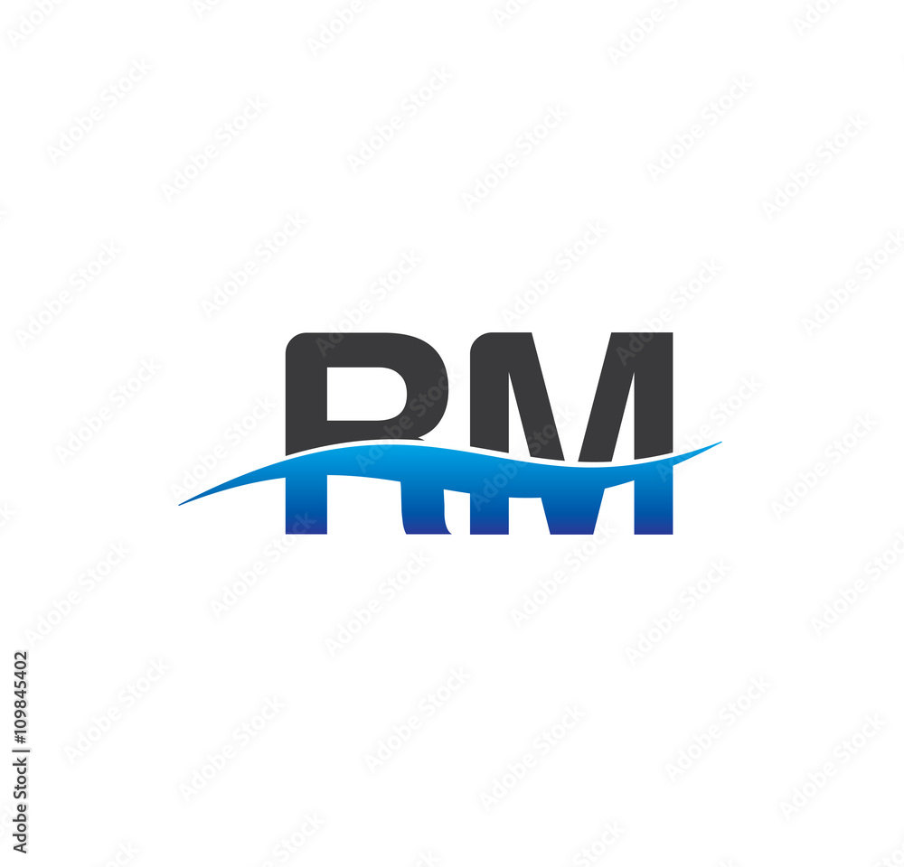 rm initial logo with swoosh blue and grey Stock Vector | Adobe Stock
