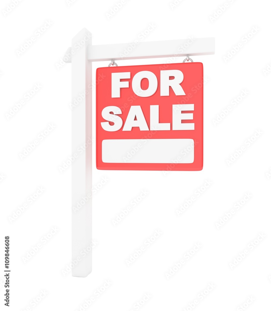 For sale sign on white background. Real estate sale. 3D rendering ...