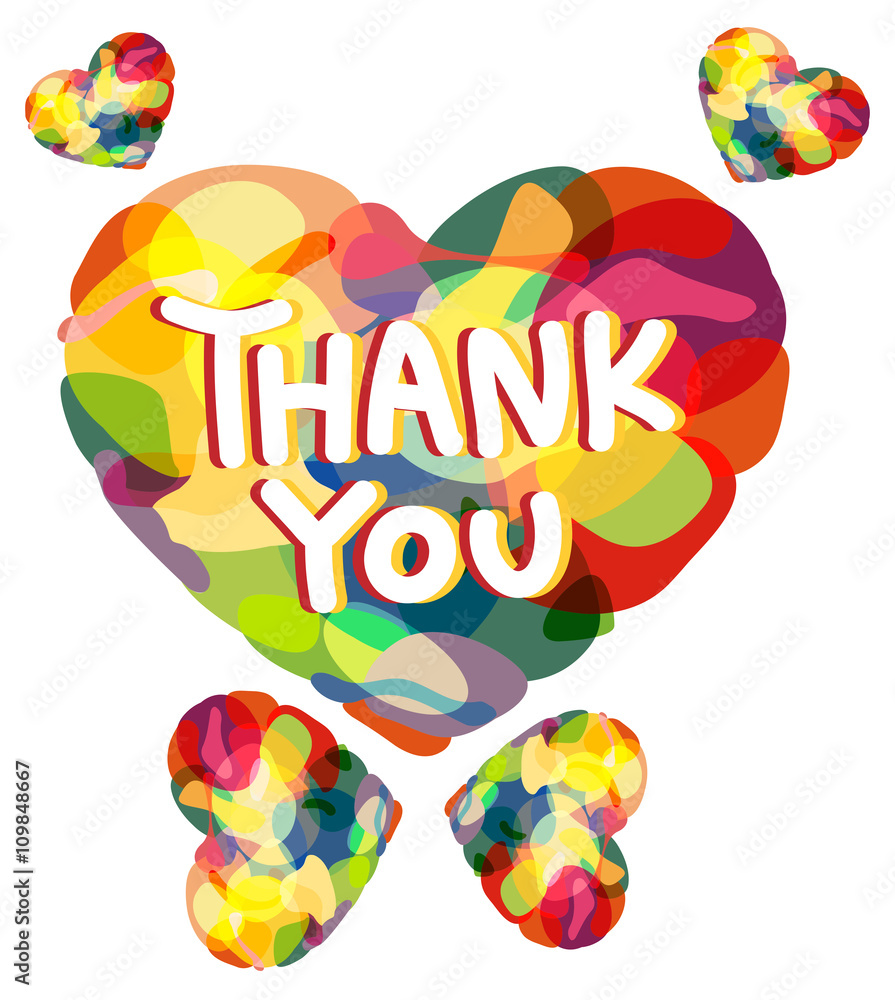 Colorful heart with THANK YOU caption on it made with round shapes in ...