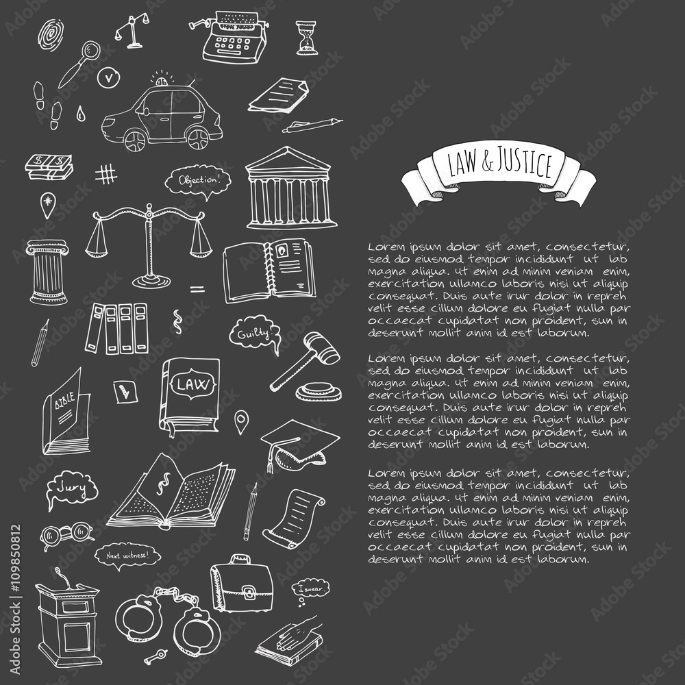 Hand drawn doodle Law and Justice icons set Vector illustration law ...