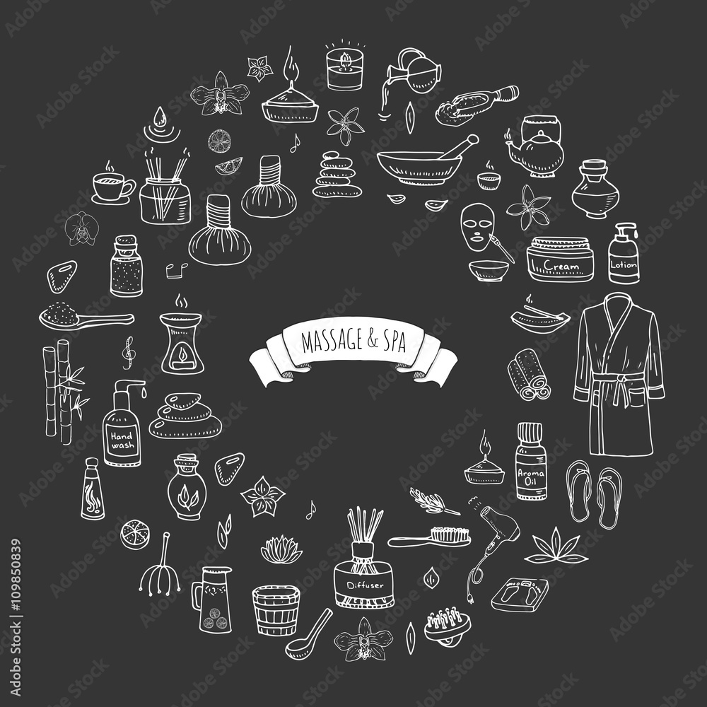 Hand Drawn Doodle Massage And Spa Icons Set Vector Illustration