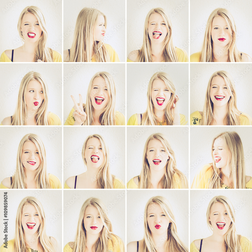 Set of girl's portraits with different emotions Stock Photo | Adobe Stock