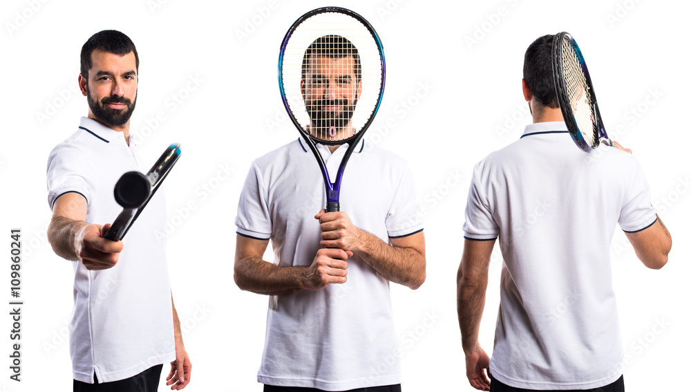 Tennis player hiding behind his racket Stock Photo | Adobe Stock