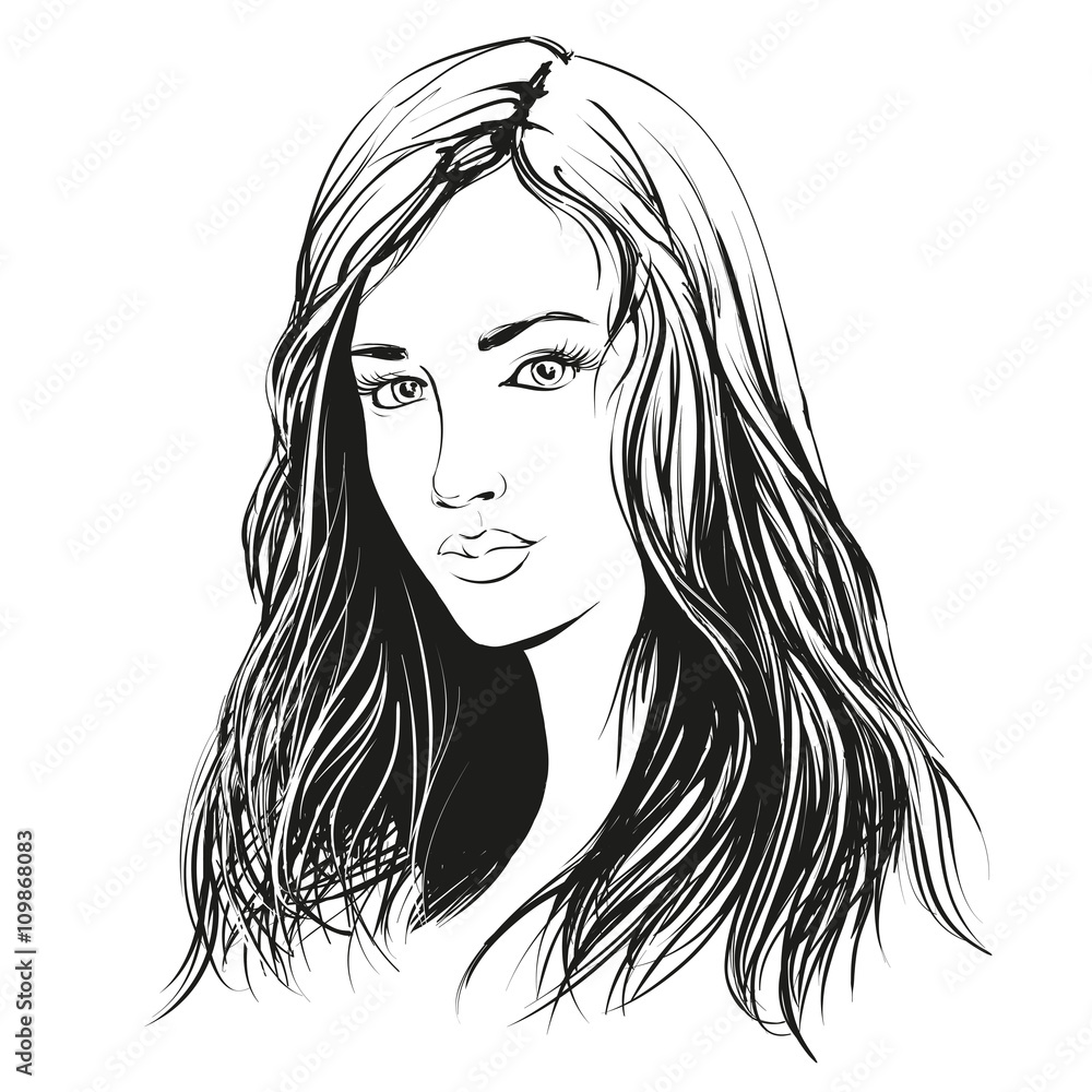 Beautiful Woman Face Hand Drawn Vector Illustration Sketch Stock Vector