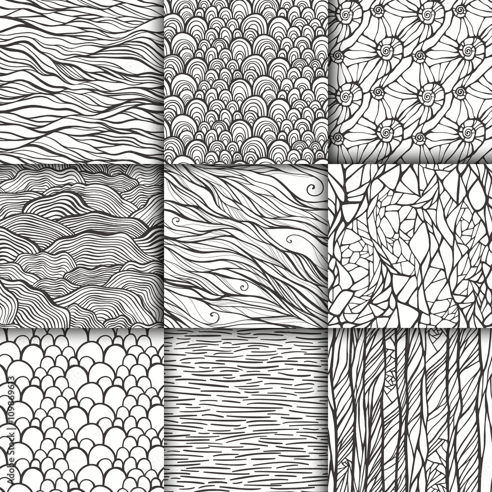 Abstract doodle seamless patterns set Stock Vector | Adobe Stock