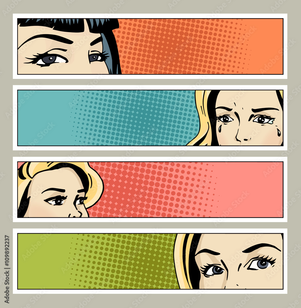Pop art banner with female eyes and blank space for text. Stock Vector ...