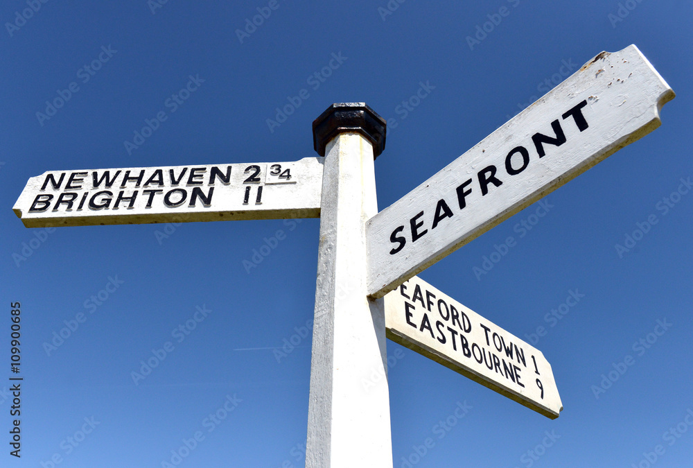 Traditional finger post road signs, Seafoed, Brighton, Newhaven Stock ...