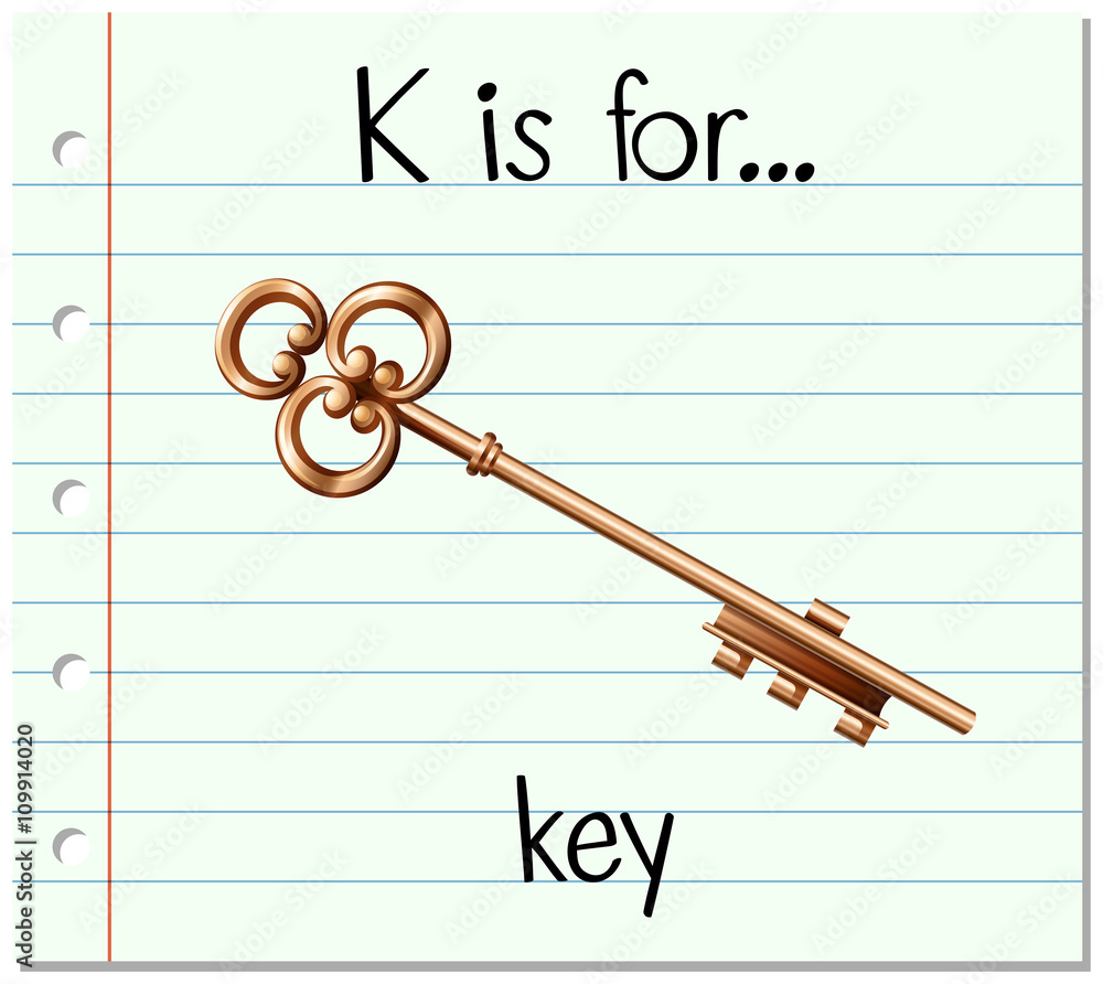 Flashcard letter K is for key Stock Vector | Adobe Stock