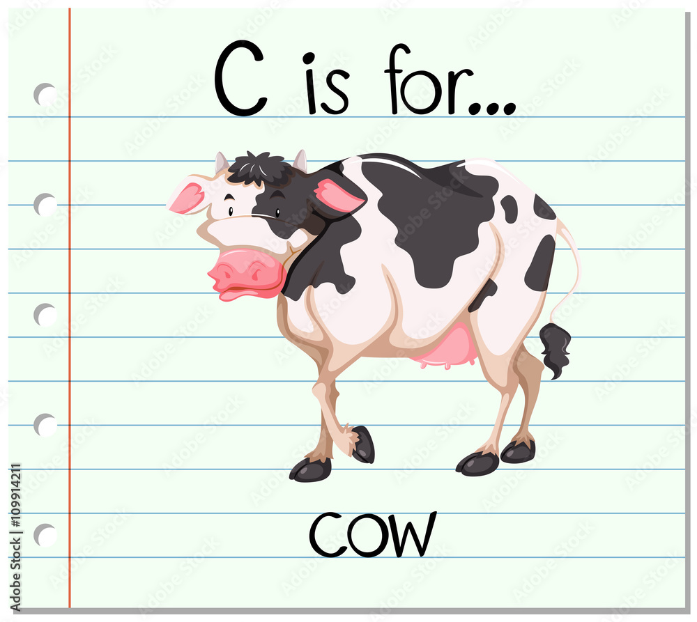 Flashcard letter C is for cow Stock Vector | Adobe Stock