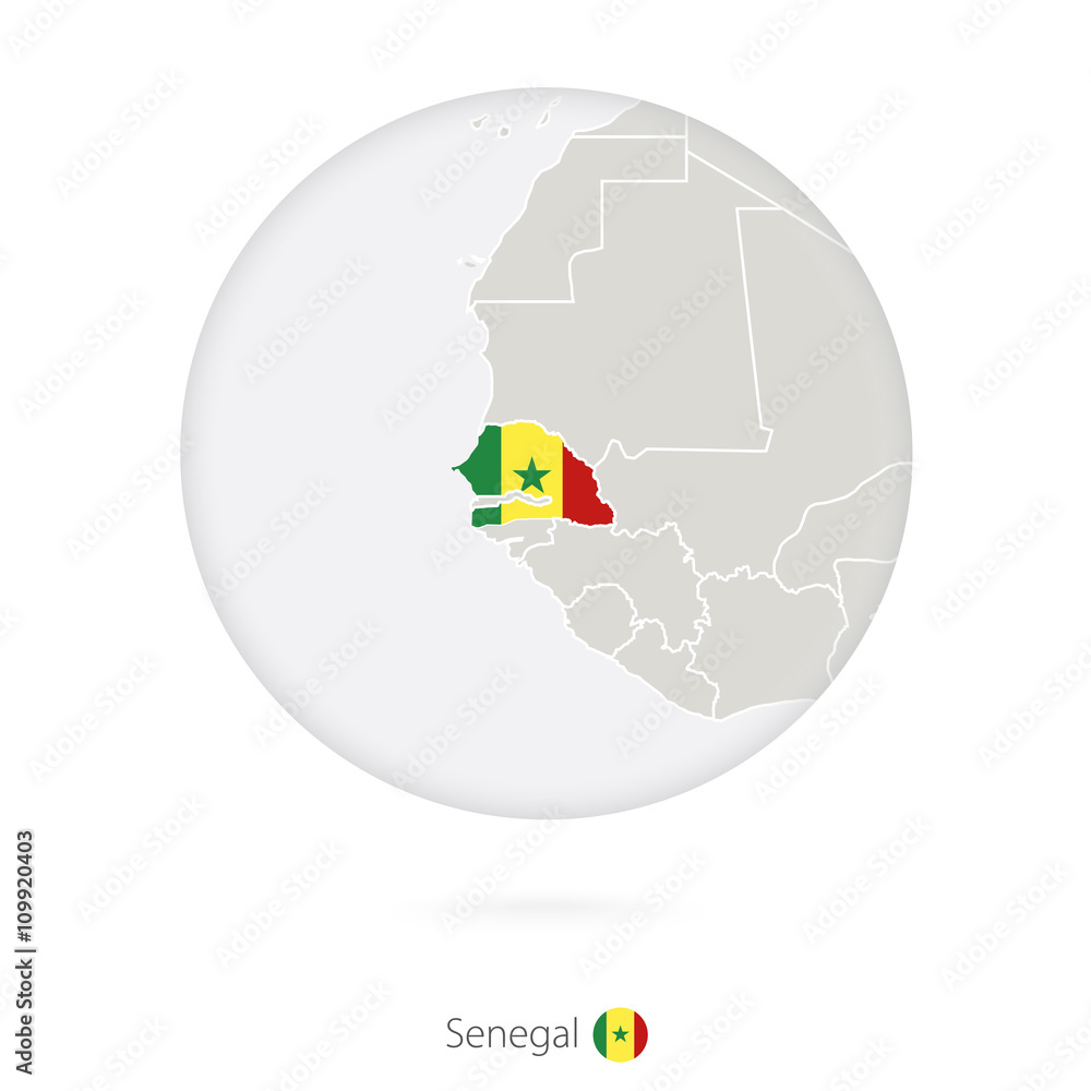 Map of Senegal and national flag in a circle. Stock Vector | Adobe Stock