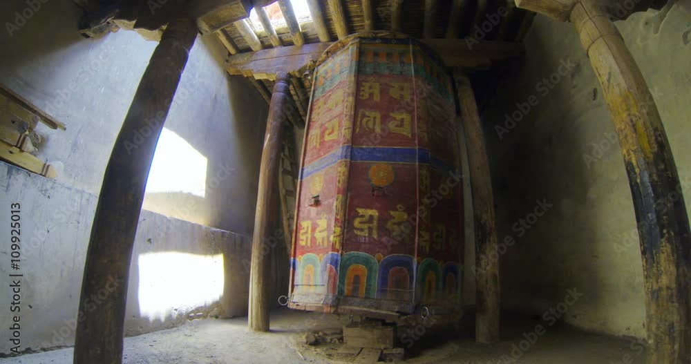 ancient prayer wheel in a lamasery (gompa) of Ladakh Tiksi Stock Video ...