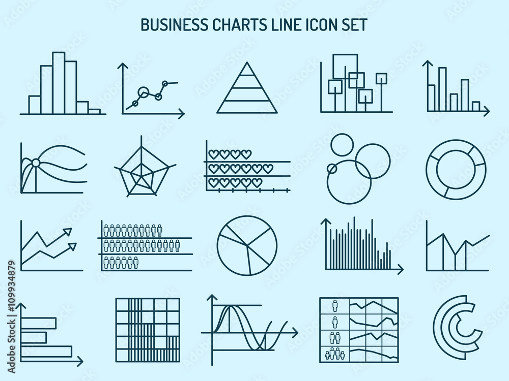 Business charts line icons. Charts signs, graphs symbols and diagrams ...