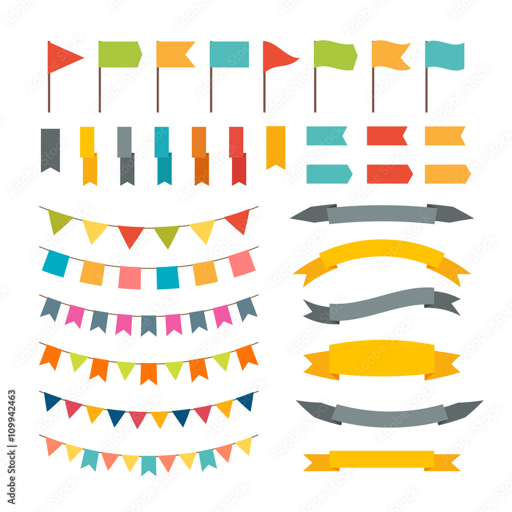 Collection of flags garland. Vector design elements. Buntings an Stock ...