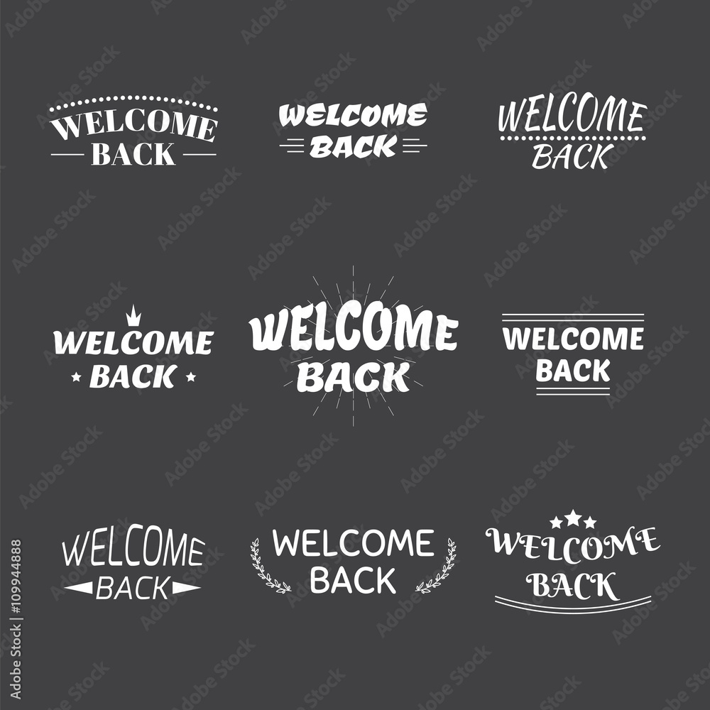 Welcome back design collection. Set of 9 labels, emblems, sticke Stock ...