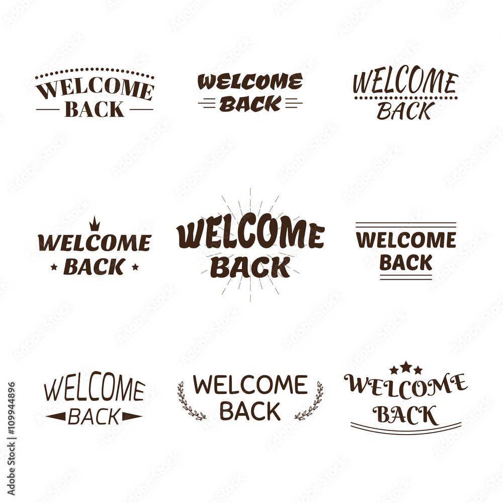 Welcome back design collection. Set of 9 labels, emblems, sticke Stock ...