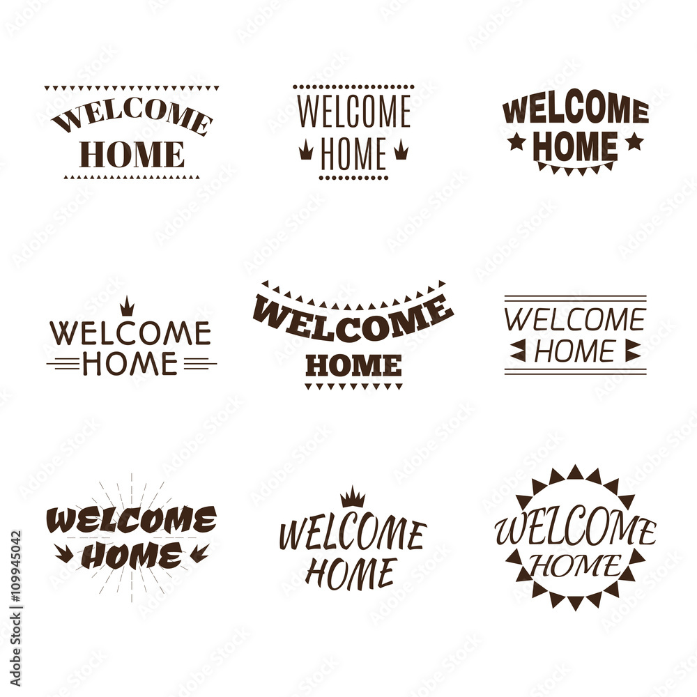 Welcome home collection. Set of 9 labels, emblems, stickers or b Stock ...