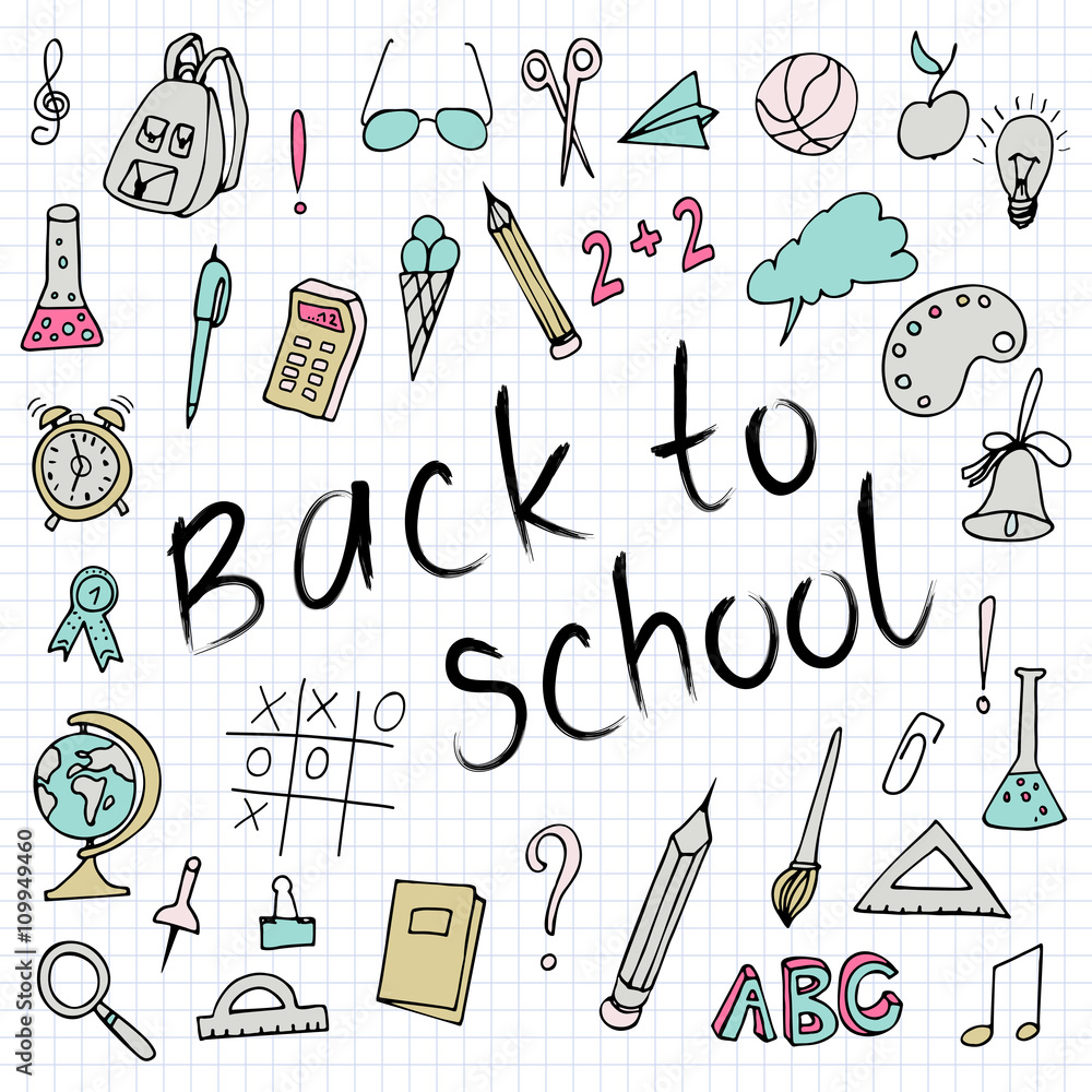 Hand drawn back to school doodles. Paper Background. Vector ...