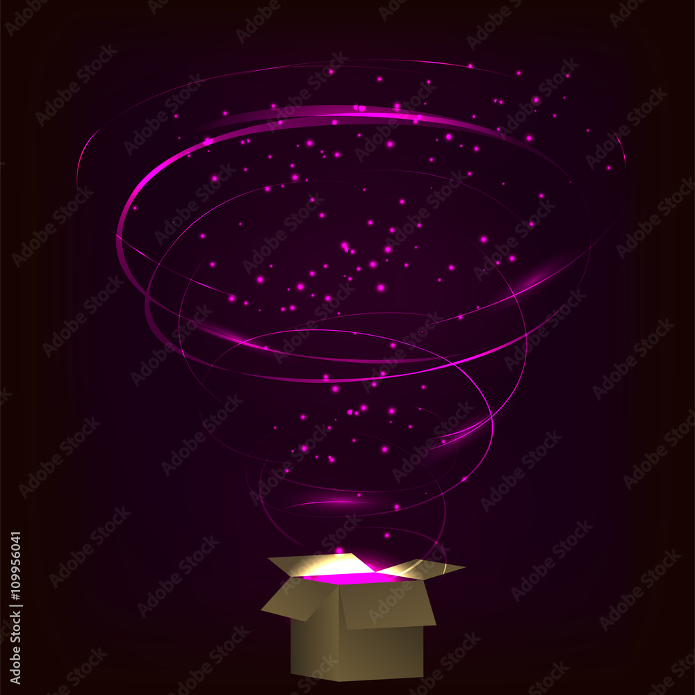 Magic box. Magic box with tornado fireworks. Magic box with circular ...