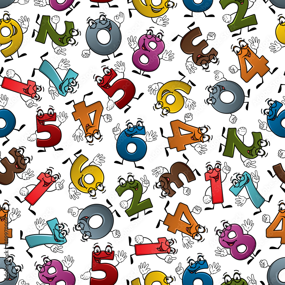 Funny colorful cartoon numbers seamless pattern Stock Vector | Adobe Stock