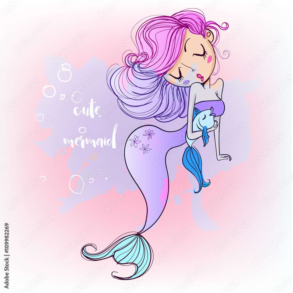 cute cartoon mermaid Stock Vector | Adobe Stock