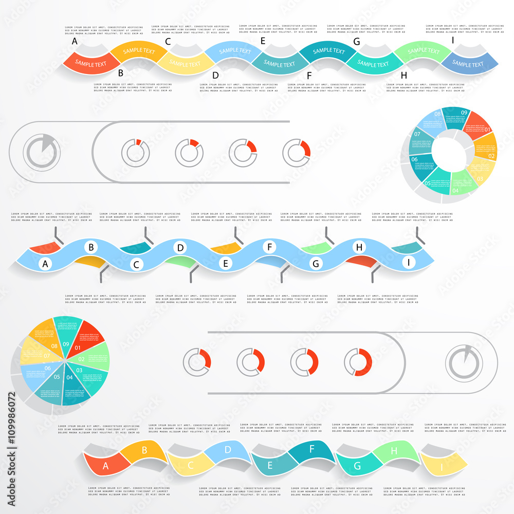 Set of diagrams, graphs, icons for presentation, timeline infogr Stock ...