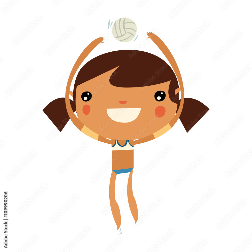 volleyball player. cute girl playing volleyball. flat vector character ...